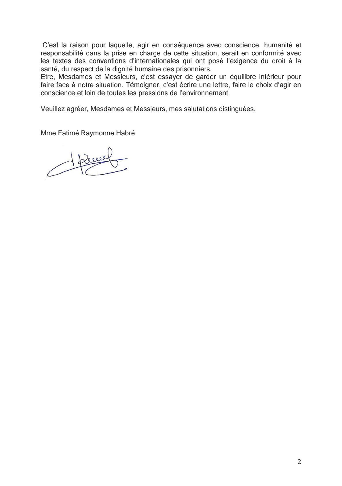 Mme Fatime Raymond Habré alerte sur l’état de santé de son mari ...